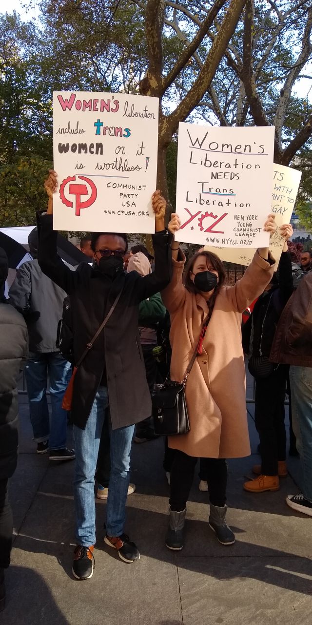 Counter-protest drowns out far-right anti-trans demo at New York City ...