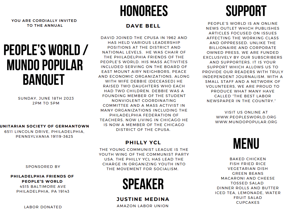 Philly Friends of People’s World banquet returns after three years – People's World