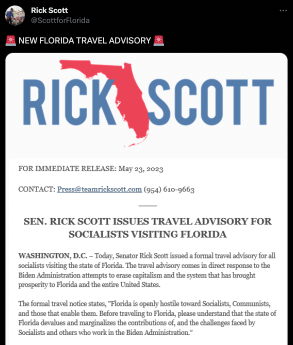 Fascist tactics: Rick Scott tells socialists and communists they’re not ...
