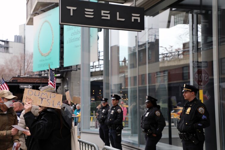 Protests mushroom against Musk’s Tesla in New York, and around the ...